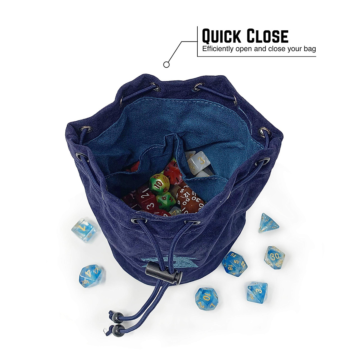 Dundra Multipocket Dice Bag - DND Velvet Pouch - Large Dice Bags for D&D with Pockets - Soft Case for RPG Dice Storage - Drawstring Pouches for Role Playing Games Dice Set - Polyhedral Dice Holder Bag