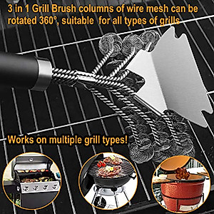 GRILLJOY 18inch Grill Cleaning Brush Bristle Free - Ideal BBQ Grill Accessories Gift for Christmas - Safe BBQ Cleaning Grill Brush with Extra Wide Scraper - BBQ Brush for Gas/Charcoal/Porcelain Grill