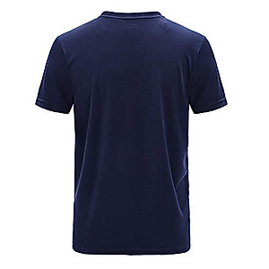 YOMXL Men's Short Sleeve Crew Neck Sports Tee Lightweight Quick Dry Breathable Tops Summer Casual Outdoor T-Shirt Dark Blue
