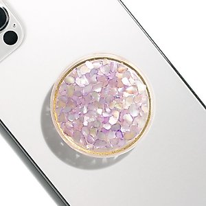 DALSTONE Authentic Natural Mother of Pearl Chips Collapsible Expandable Multi Functional Mobile Phone Grip Stand Holder for Smartphone Tablet Cell Phone Accessory (Violet)