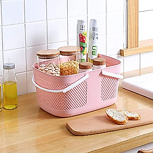 Shower Caddy Basket, Portable Large Capacity Thickened Plastic Organizer Storage Tote with Handles Drainage Toiletry Bag Bin for Bathroom, College Dorm Room Essentials, Kitchen, Camp, Gym - Pink