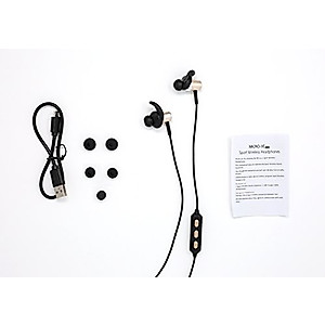 Micro.cc Wireless Sports Headphones, Magnetic Wireless Earbuds with Bluetooth 4.1 ~ Lightweight & Noise Cancelling ~ Exercise Earphones with Built in Mic ~ Perfect for Workouts, Running & More (Gold)