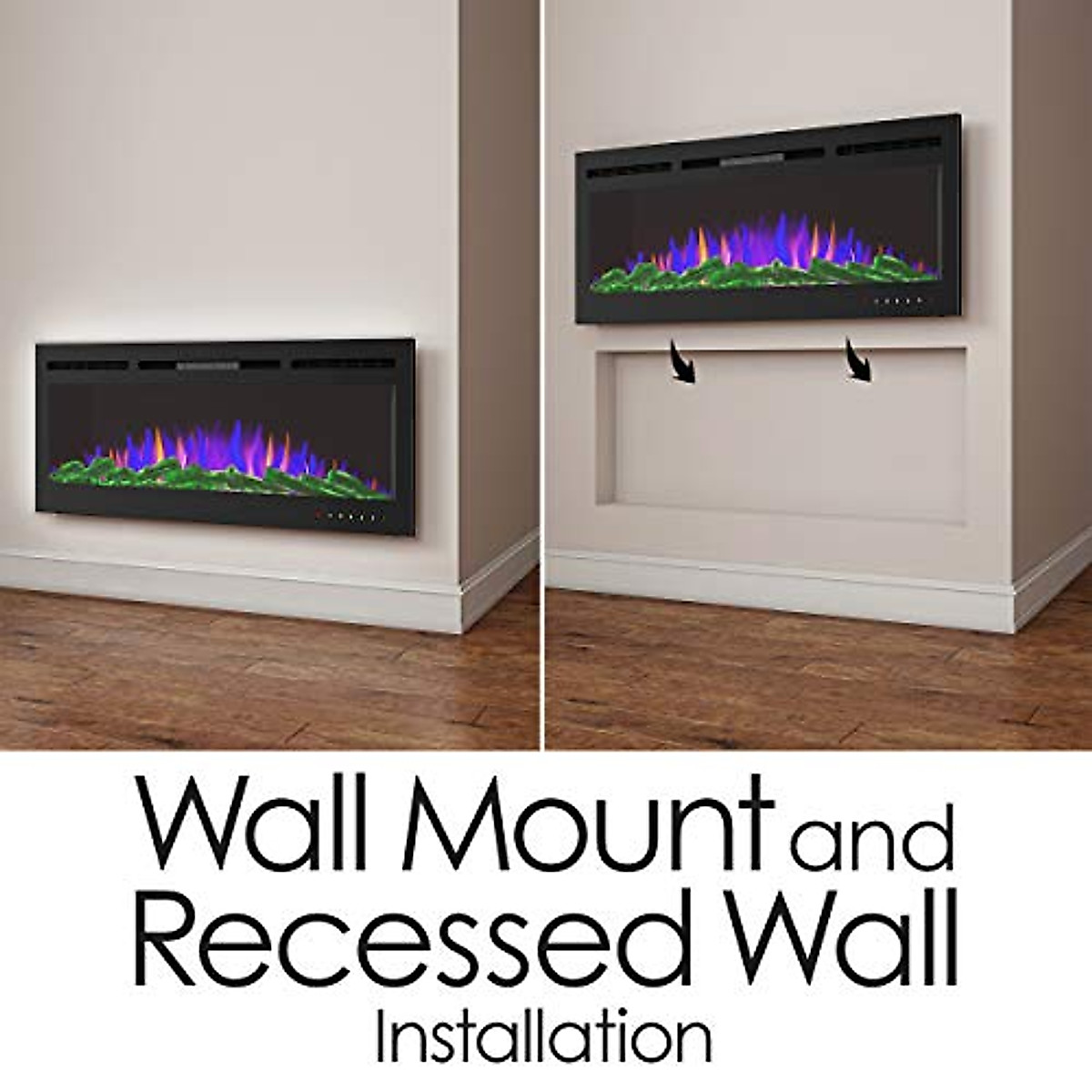 Electric Fireplace - 72 Inch LED Wall or Recessed Fireplace Heater with Front Vent,10 Ember Colors, Touchscreen, and Remote by Northwest (Black)