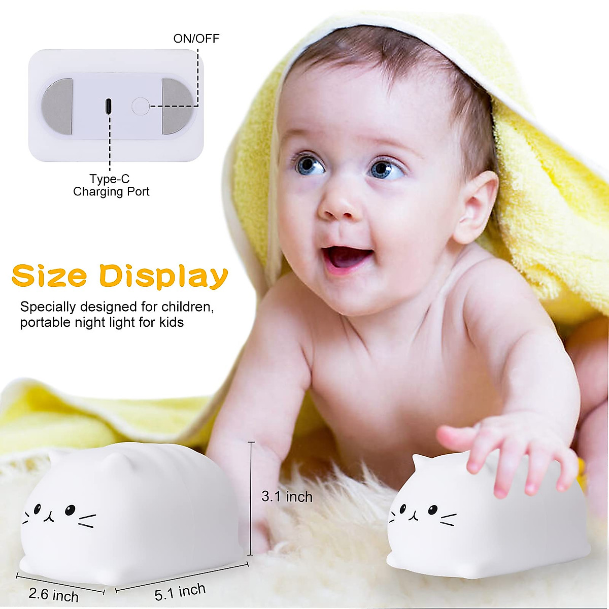 ZKLiLi Cat Lamp, Cute Night Light for Kids, Birthday Gifts for Baby Girls and Boys, Kids Nightlight for Bedroom (Cat-A)