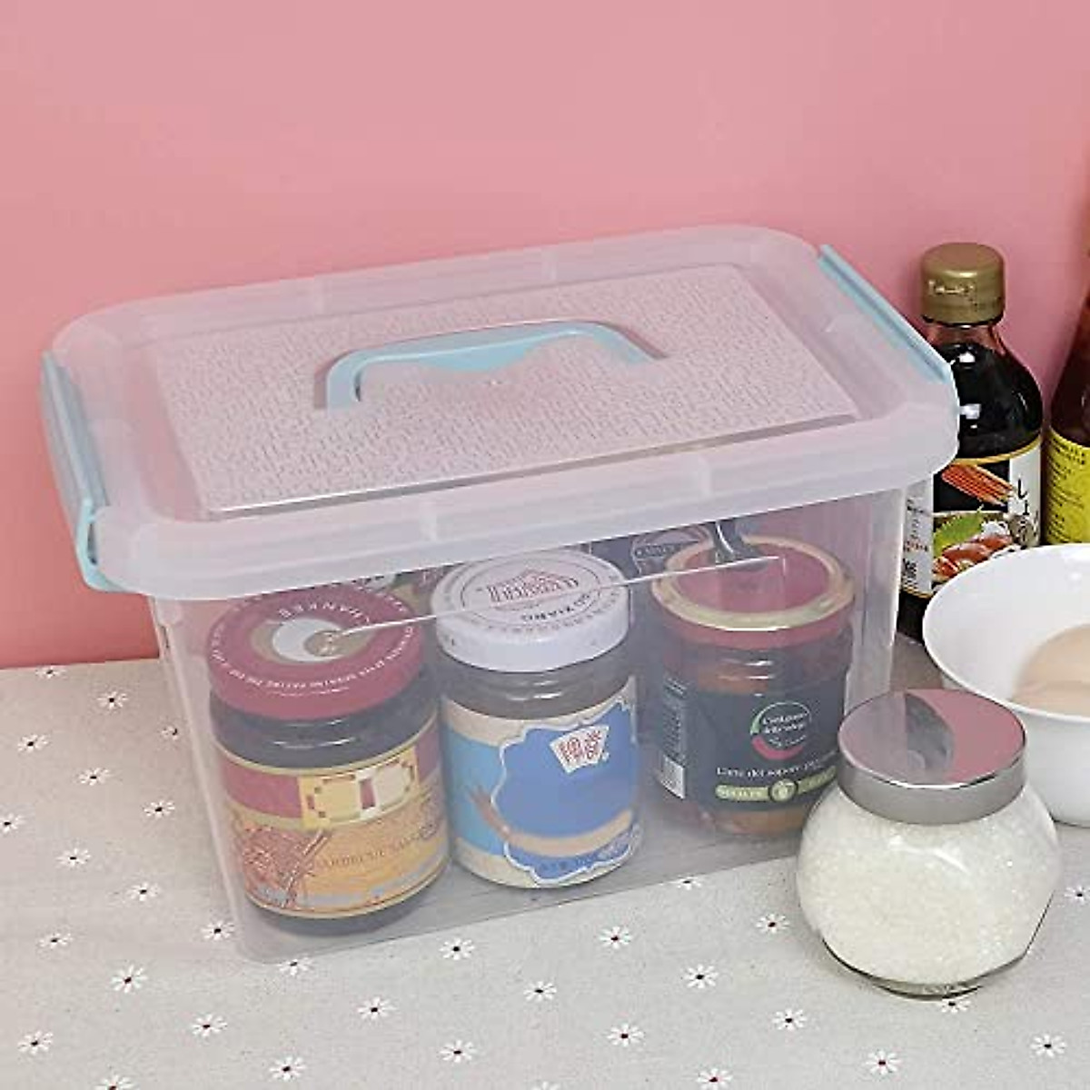 Sosody 6 L Plastic Clear Storage Bins, Small Clear Latch Storage Boxes, 6-Pack