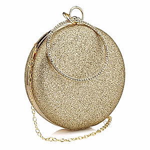 Women's Round Ball Clutch Rhinestone Ring Handle Designer Wristlets Handbag Purse Wedding Party Prom Evening Bag (Gold)