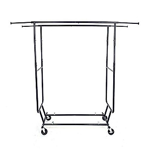 Rackaphile Collapsible Adjustable Double Rail Rolling Clothing Garment Drying Rack, Chrome Finish
