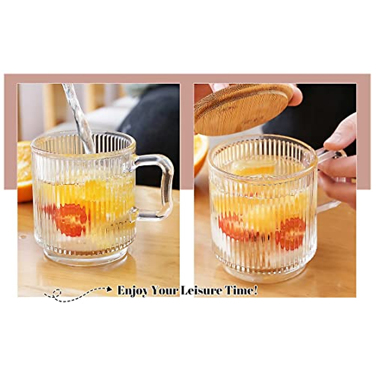 LETINE Clear Glass Coffee Mug with Lids (12.5 oz) - Insulated Coffee Mugs Tea Cup with an Espresso Spoon. Perfect for Latte, Cappuccino, Tea. Gift for Women & Men in Birthdays, Holidays