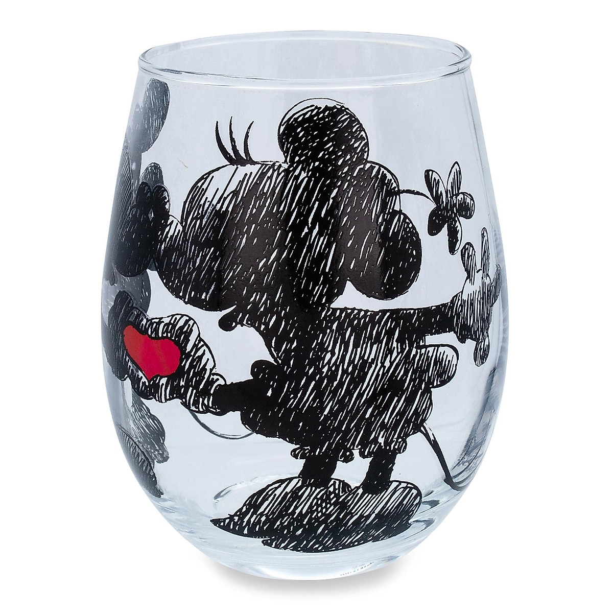 Disney Mickey and Minnie Mouse Heart Teardrop Stemless Wine Glass | Tumbler Cup For Mimosas, Cocktails