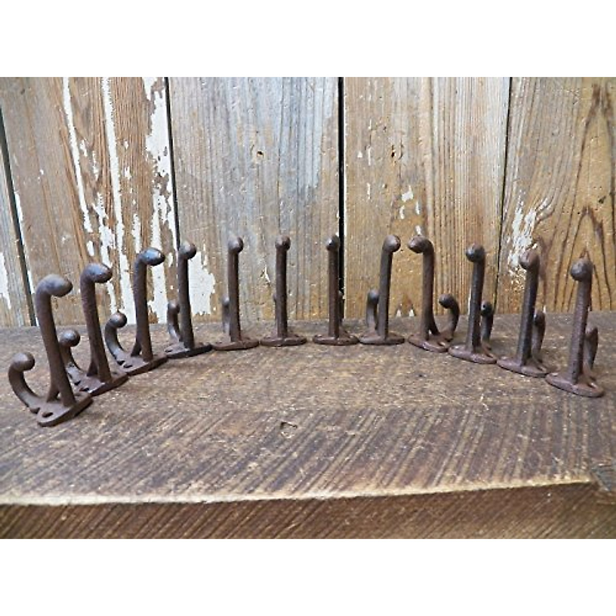 Coat Hat Hooks Cast Iron Lot Set of 12 Double Hook 3.25" Antique Vintage Style