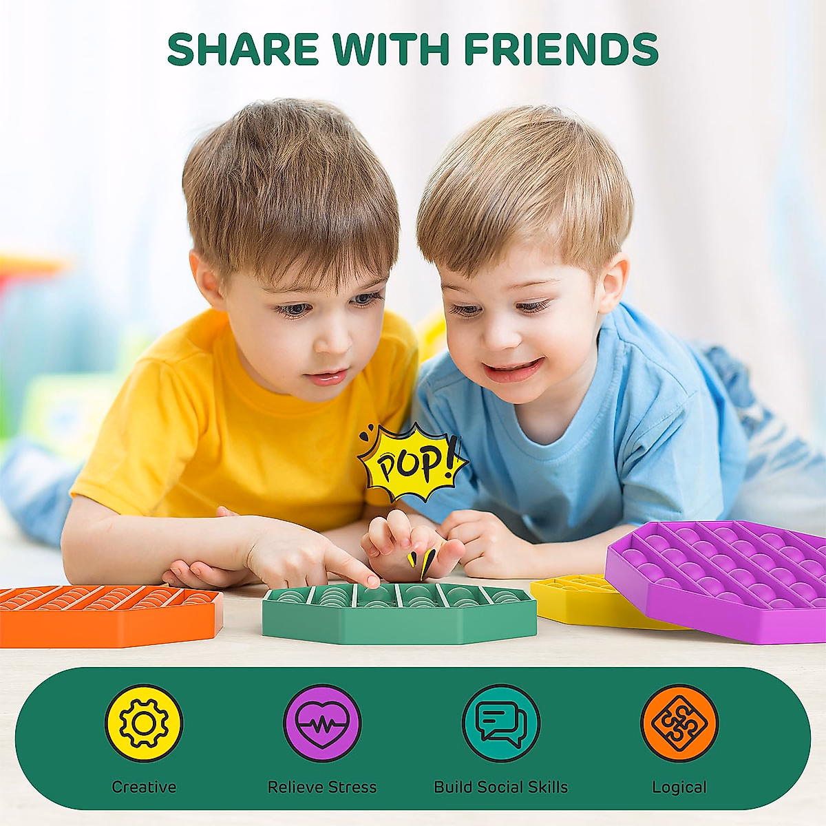 SoulLife 12 Pack Fidget Toys,Push Pop Fidget Sensory Toys Set,Stress Relief Gifts for Kids & Adults,Pop Bulk & Party Favors Toddler Toys for Easter Gifts,Party Supplies,Classroom Prizes