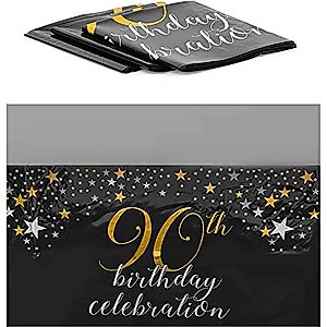 Black Plastic Tablecloth for 90th Birthday Party (54 x 108 in, 3 Pack)