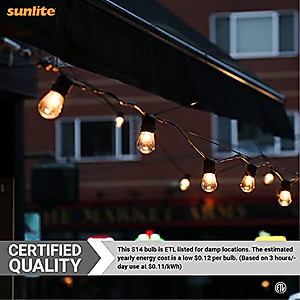 Sunlite 81073-SU LED S14 Filament Style String Light Bulb, ETL Listed, 2 Watts (25W Equivalent), 200 Lumens, Medium Base (E26), Dimmable, 2700K Warm White, 1 Count