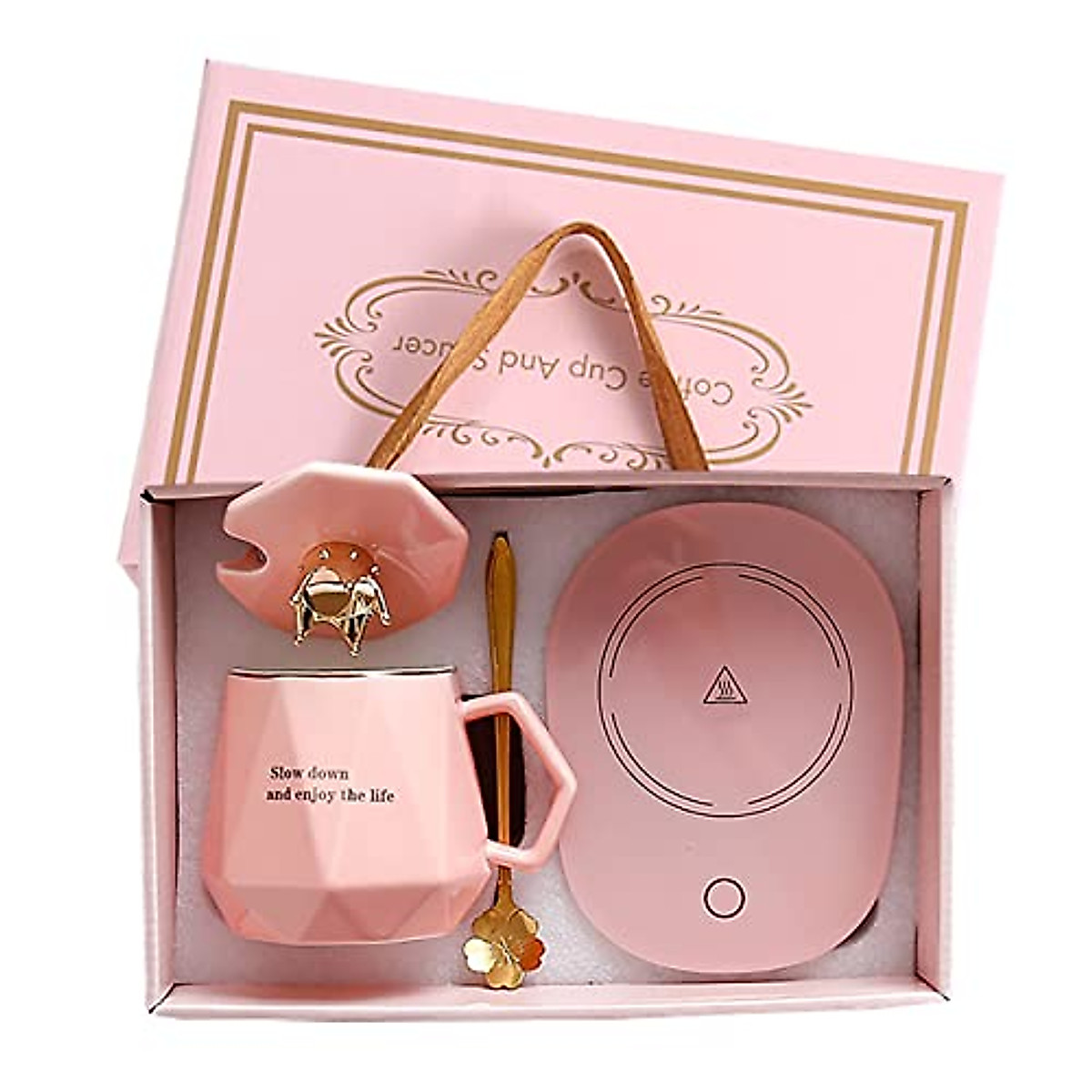 Coffee Warmer for Desk, with Mug Set. Cup Warmer Tea Warmer, Electric Beverage Warmer, Drink Warmer for Cocoa, Tea, Milk (Pink)