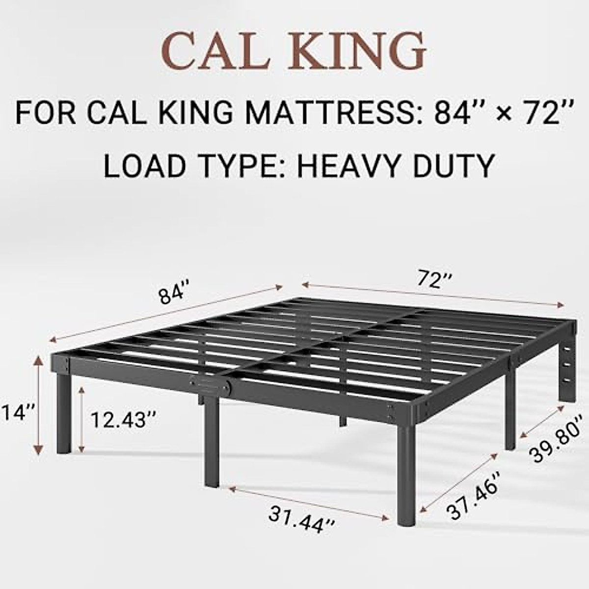 SunnyDaze 14 Inch High Platform California King Bed Frames No Box Spring Needed, Metal Cal King Bed Frame, Heavy Duty, Easy Assembly, Noise Free, Black