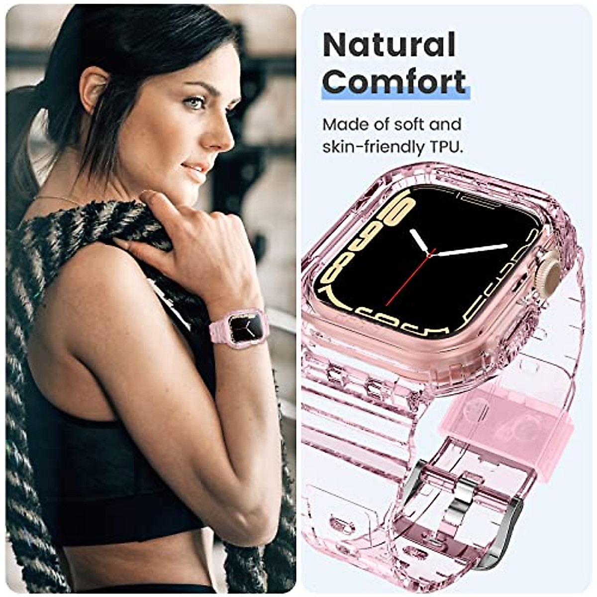 Tensea for Apple Watch Band 38mm 40mm 41mm 42mm 44mm 45mm for Women Men, iWatch Band with Protective Bumper Case, Cute Soft Sport Strap, Cool Wristband Accessories for SE2 Series 8 7 SE 6 5 4 3 2 1