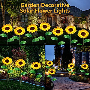 Greenke Sunflower Solar Lights Outdoor Garden Decorative, LED Solar Garden Flower Lights Waterproof for Yard Path Garden Patio Decoration - 2 Pack (Yellow)