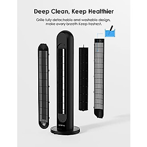 Oraimo Tower Fan 42 inch, 29ft Air Supply Distance, Quiet 120° Oscillating Fan with 12 Speeds, 4 Modes, 12H Timer, Standing Bladeless Tower Fan with Remote & Full LED Display, OHF-811A Wide-Wind Fan