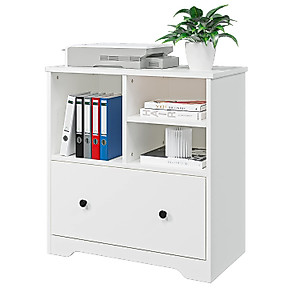 Wood File Cabinet with a Big Drawer, Mobile Lateral Filing Cabinet for Home Office Storage Cabinet Organizer (White)
