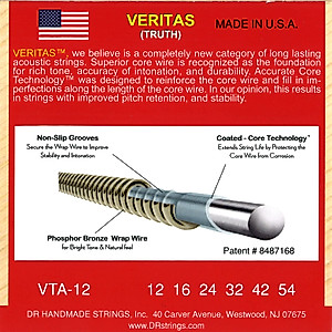 DR Strings Veritas Phosphor Bronze Acoustic Guitar Strings, 12-54 Light (VTA-12)