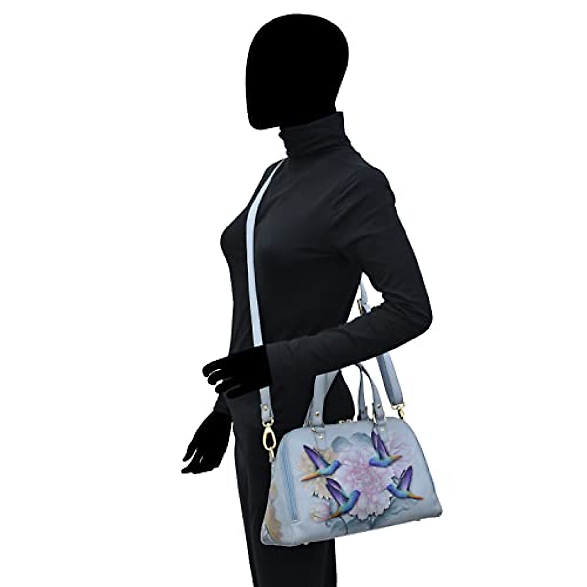 Anuschka Women’s Hand Painted Genuine Leather Wide Organizer Satchel - Rainbow Birds