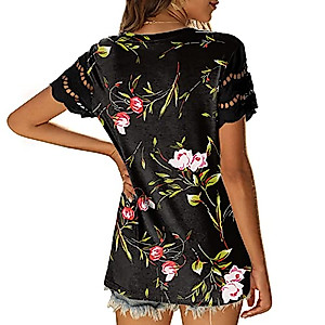 Lace Tops for Women, Womens Blouses Short Sleeve Hide Belly Tunic Long Flowy Dressy Blouses to Wear with Leggings Womens Shirts Blouses for Women Plus Size Women Tops Dressy Casual