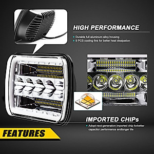 Nicoko H6054 Led Headlights 5x7 7x6 Led Headlamp High/Low Sealed Beam with RGBW Halo Function for Wrangler Cherokee YJ XJ Ford E250 GMC Dodge Truck Van with H4 Plug pack 2