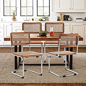 SHINEBOOM Rattan Dining Chairs Set of 2 Mid Century Modern Dining Room Chairs,Brown Rattan seat