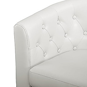 Barrel Love Seat, Button Tufted Faux Leather Barrel Loveseat Sofas, Midcentury Modern 2 Seater Sofa Couch, Small Loveseats for Small Spaces, Bedrooms, Love Seats Couches for Living Room - White