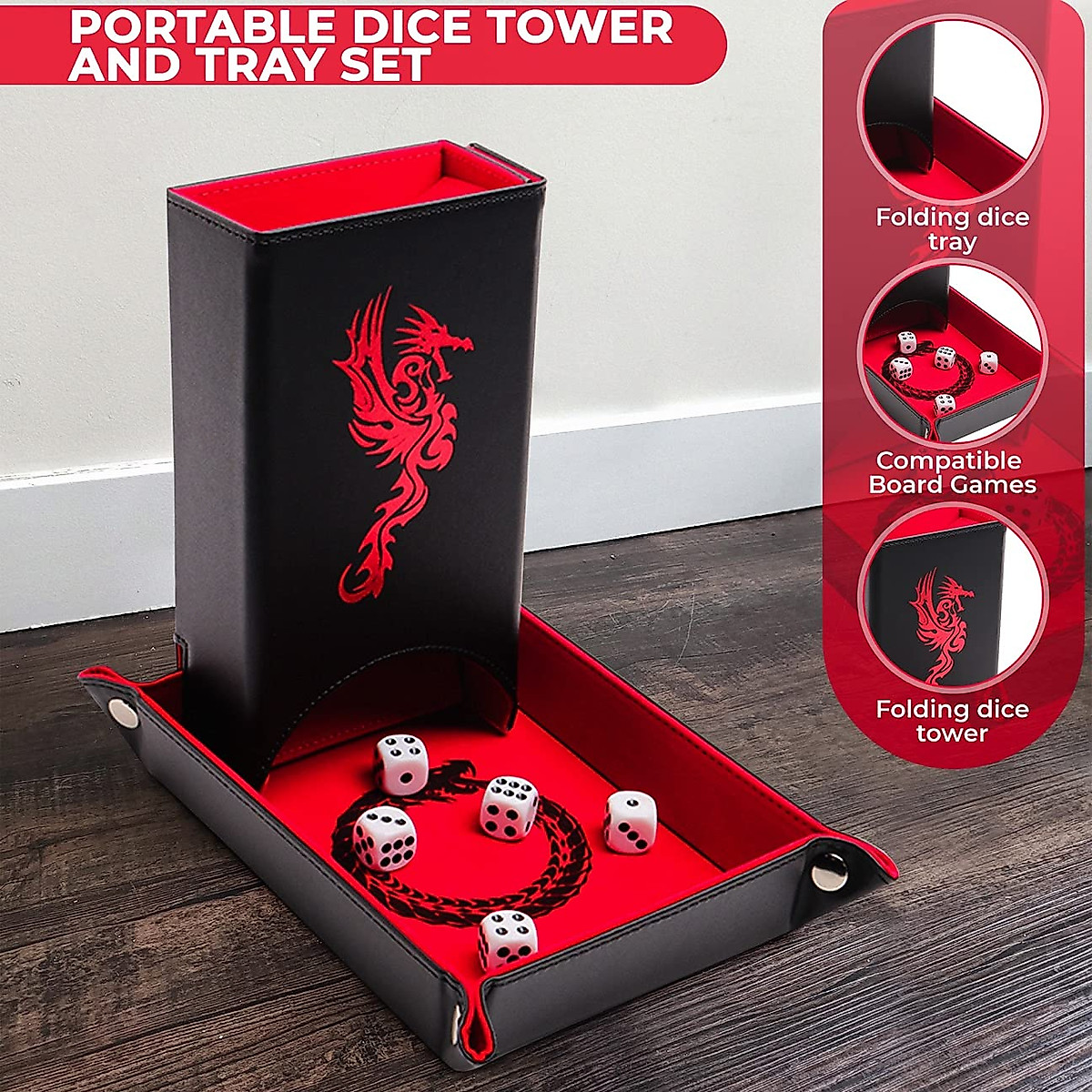 ZenPath Portable Dice Tower and Tray with Non-Scratch Felt Lined Rolling and Velvet Surface | Folding 8" DND Dice Tray | DND Dice Tower for RPG Board and Table Games