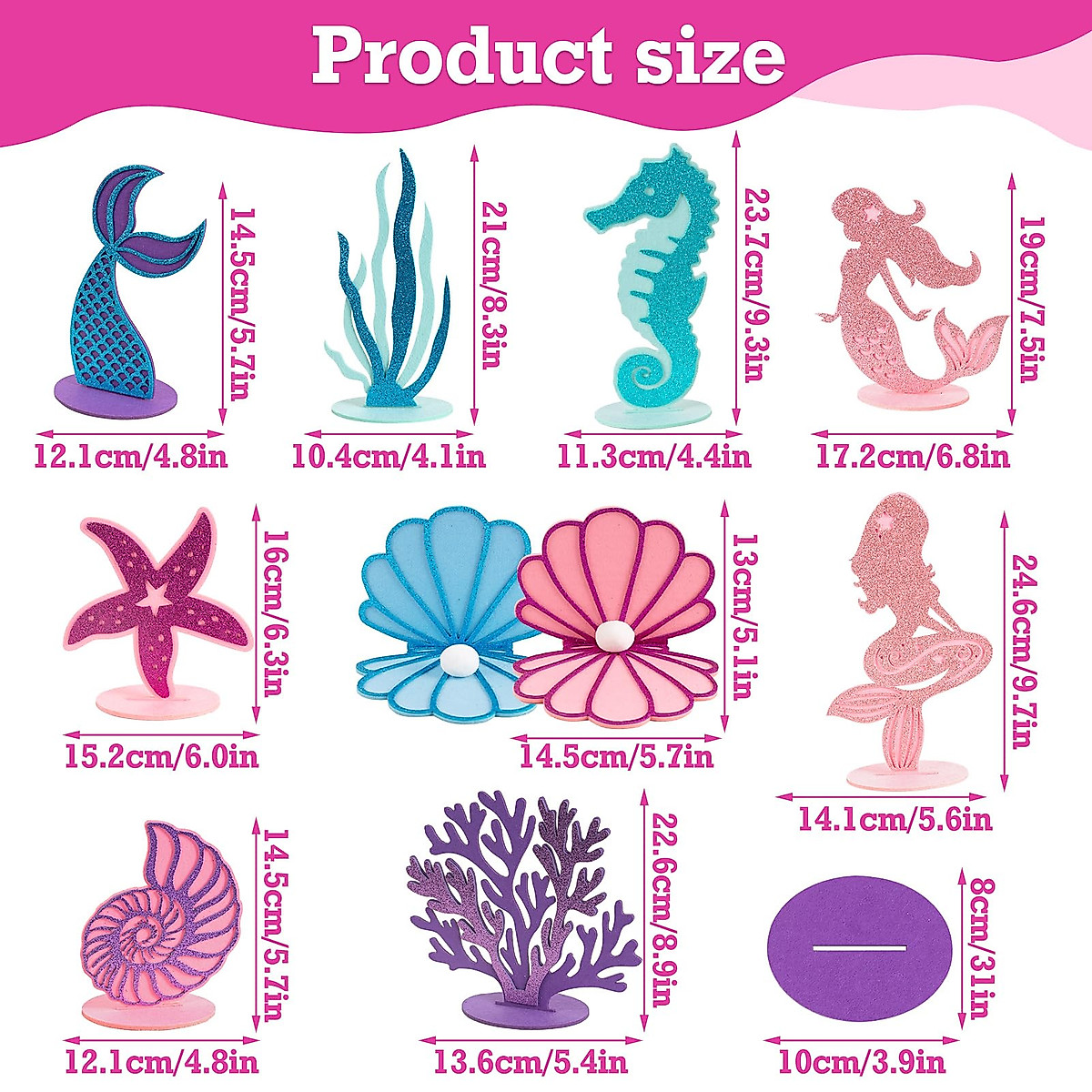 PAPER JAZZ Mermaid Party Decorations Glitter Mermaid Felt Table Centerpiece for Birthday Party Under The Sea Table Centerpiece Ocean Theme Decor for Baby Shower Supplies