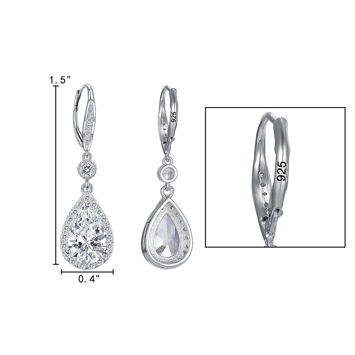 EleQueen Teardrop Lever-back Dangle Earrings 925 Sterling Silver Full Cubic Zirconia Bridal Long Earrings for Women, Valentine's Day/Mother's Day/Christmas Jewelry Gift