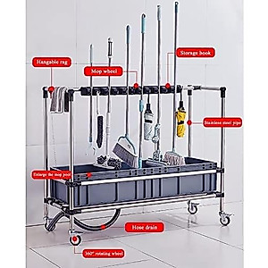 DHWDPO Mop rack, Movable Commercial Cleaning Tool Holder,Broom and Mop Holder, Umbrella Stand Put Wet Mops, for Garages, Hotels, Schools, Restaurants