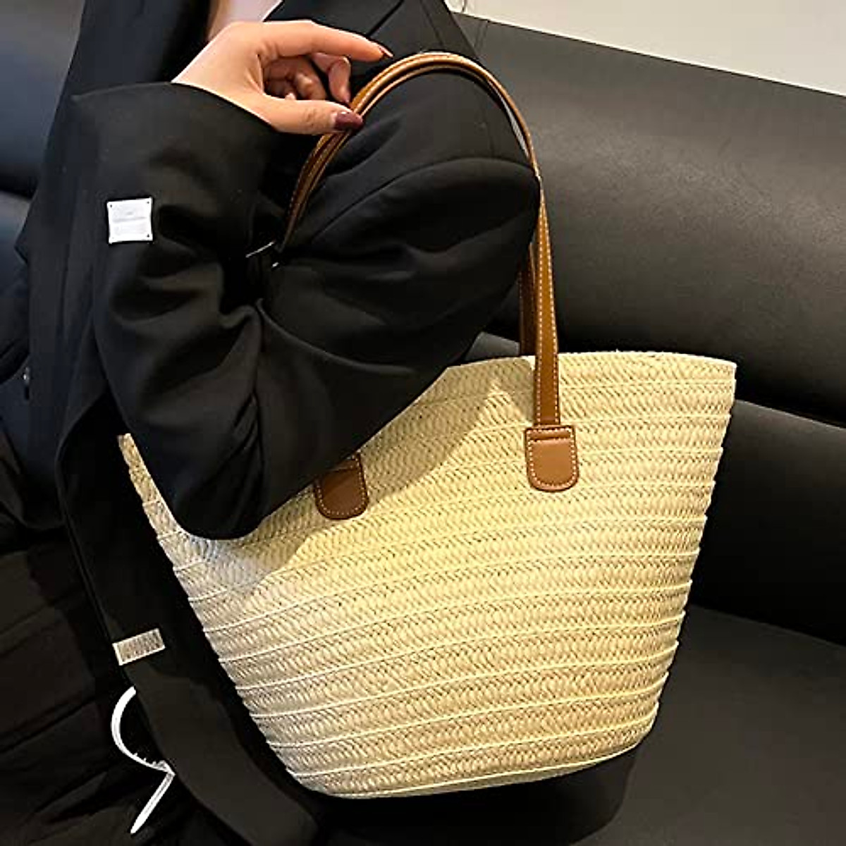 Juoxeepy Straw Bag for Women Summer Beach Bag Soft Woven Tote Bag Straw Purse Handmade Beach Bag Woven Rattan Shoulder Bag for Vacation
