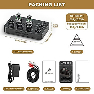 Ampapa A1 Vacuum Tube Phono Preamp, Headphone Amp, Hi-Fi Audiophile Preamplifier for MM Turntable Record Player with Tone Control for Home Stereo Audio System