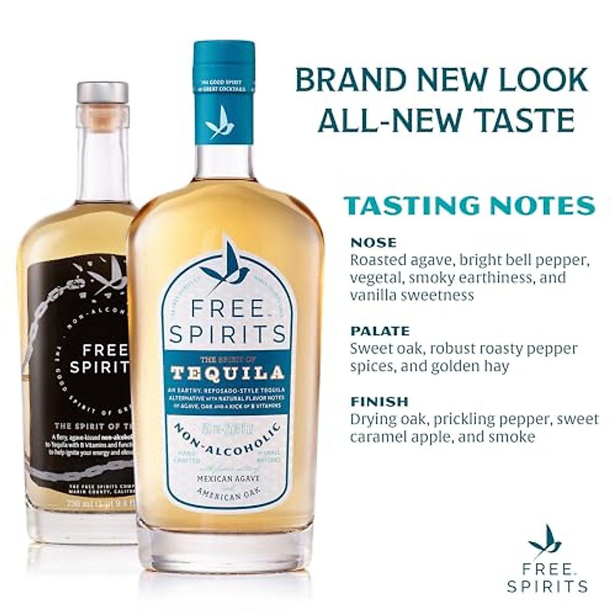 Free Spirits - Non-Alcoholic Tequila Alternative - Award-Winning - The Spirit of Tequila - Low Calorie, Low Sugar, Vegan, Gluten-Free, Mood Lifting Vitamins -750ml