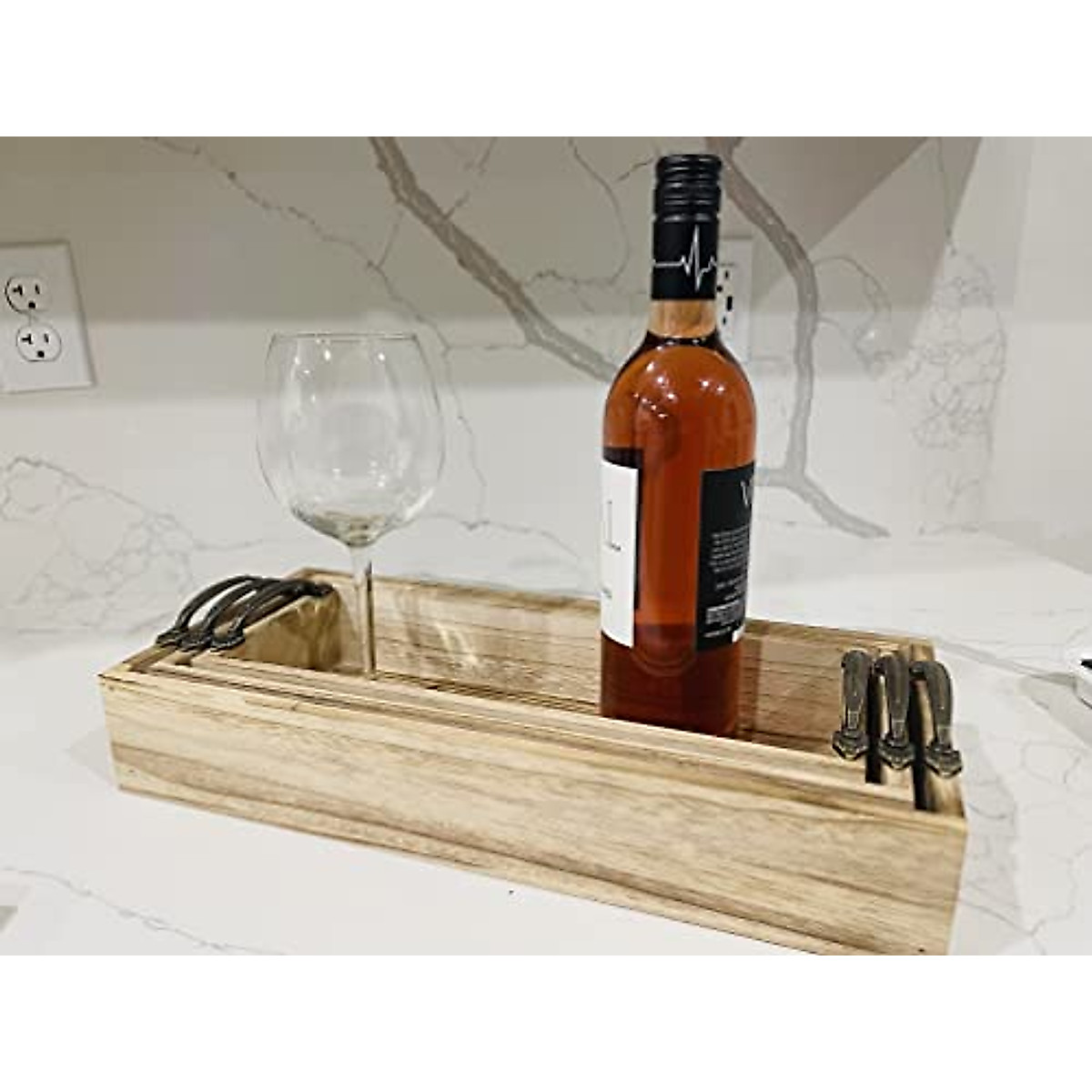 3pcs Burnt Narrow Wooden Serving Trays(13.8"/15.2"/16.5") with Decorative Antique Metal Handles - Sink Vanity Trays/Farmhouse Decor Rectangular Tray for Coffee Table/Bed Food,Breakfast,Dessert,Tea