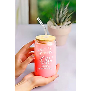 NewEleven Glass Cups With Bamboo Lids and Straws For Coffee, Boha Tea, Smoothie, Cocktail - Iced Coffee Cup, Smoothie Cup, Reusable Boba Cup - 16 Oz Coffee Glass…