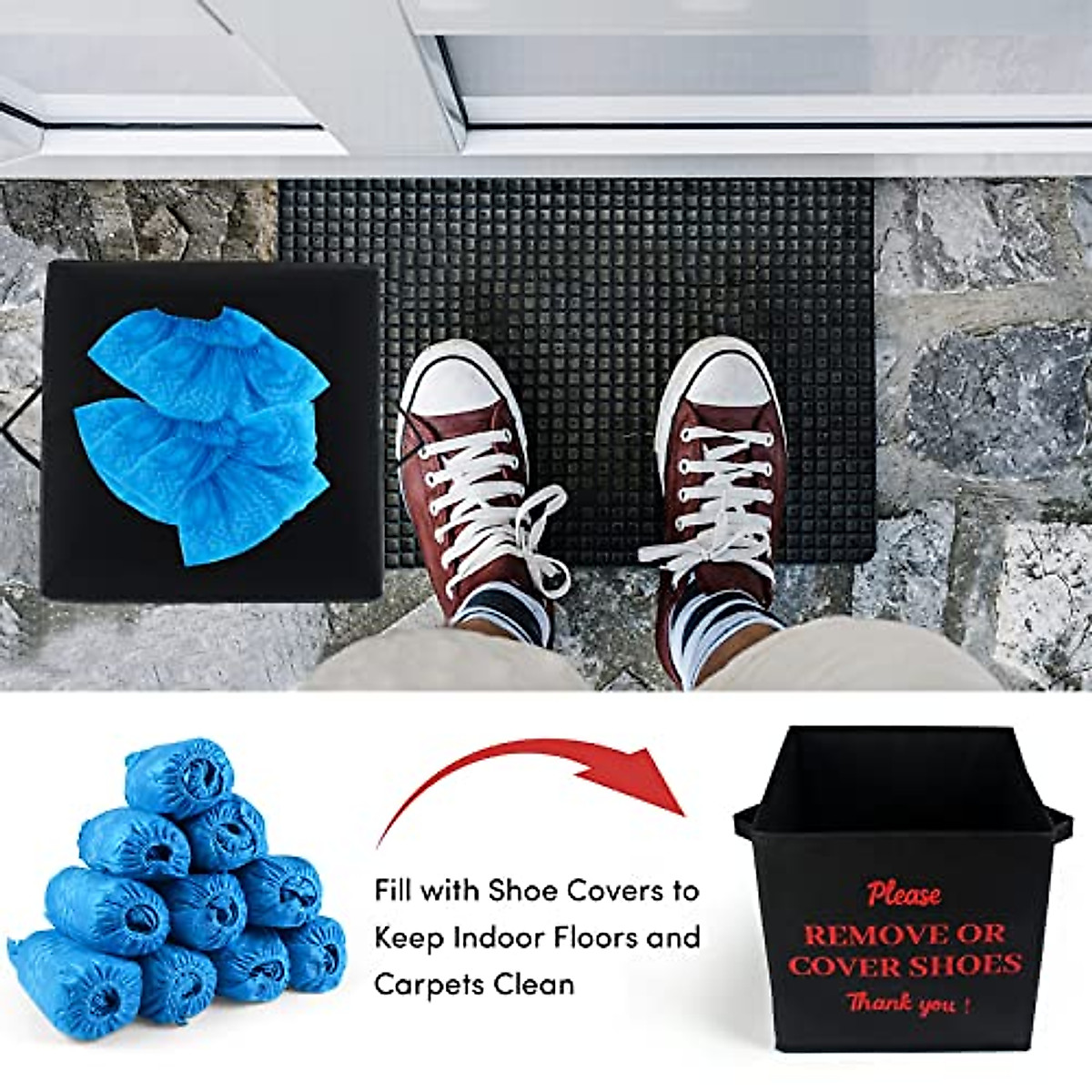 ORLANG Shoe Cover Box, Large Foldable Shoe Cover Holder for Realtors and Open House, Holds over 100 Disposable Shoe Covers, with Please Remove Or Cover Shoes Sign, Black(1 Pack)