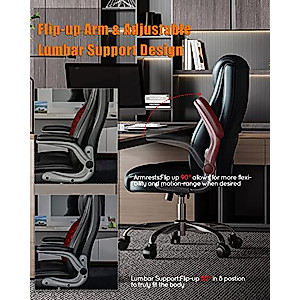 Homy Grigio High Back Ergonomic Office Chair with Adjustable Lumbar Support, Ergonomic Home Office Desk Chair with Wheels PU Leather Computer Chair Executive Office Chair with Flip-Up Arms(Black)