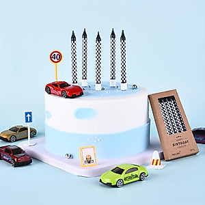 PHD CAKE 36 Pcs Racing Cars Themed Birthday Candles, Black and White Checkered Flag Candles, Kid's Party Decoration