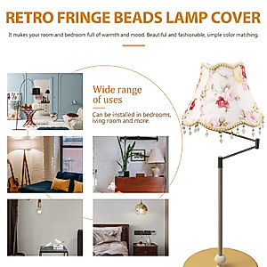 Yardwe Vintage European Lampshade with Flower Pattern Vintage Cloth Art Fringe Bead Lampshade with Tassel Fabric Dome Lamp Shade for Living Room Bedroom E27