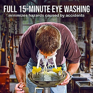 JJ CARE Yellow Eye Wash Station - Continuous Flow Dual Spray Heads Eye Wash Units - Hands-Free Emergency Eyewash Station - Wall Mount Stainless Steel Eye Washing Irrigation - Portable Eye Washer