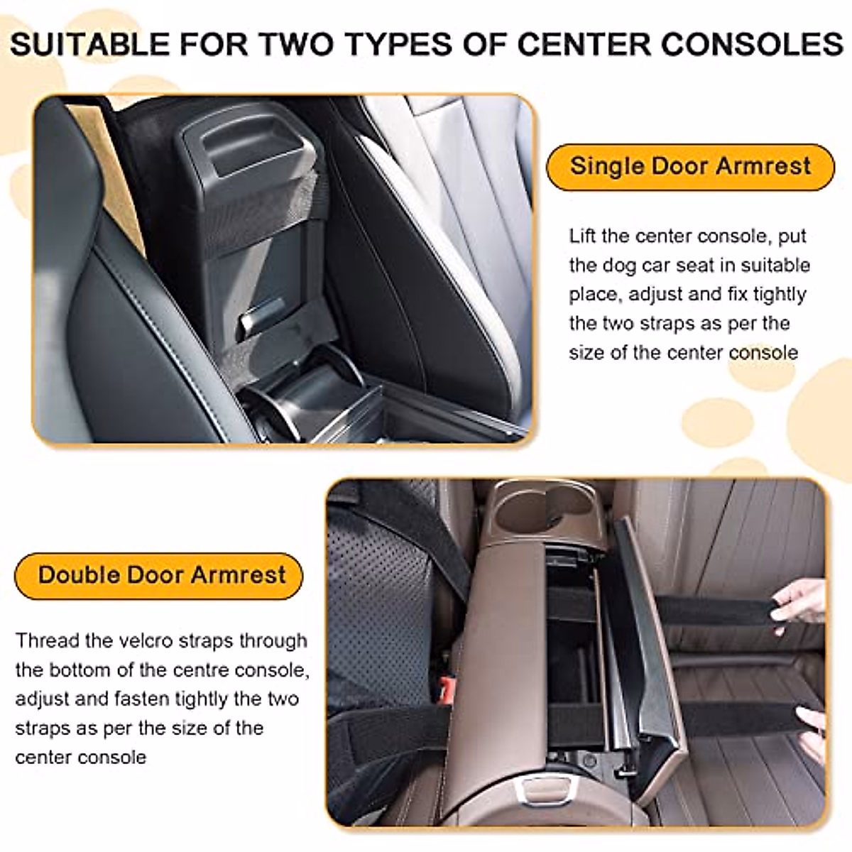 Yokee Dog Car Seat for Small Dogs-Pet Seats Dogs Up to 12 IB, Console Pet with Storage Pocket, Interactive Center Fit Single/Double Door Armrest, Khaki YG003-KK