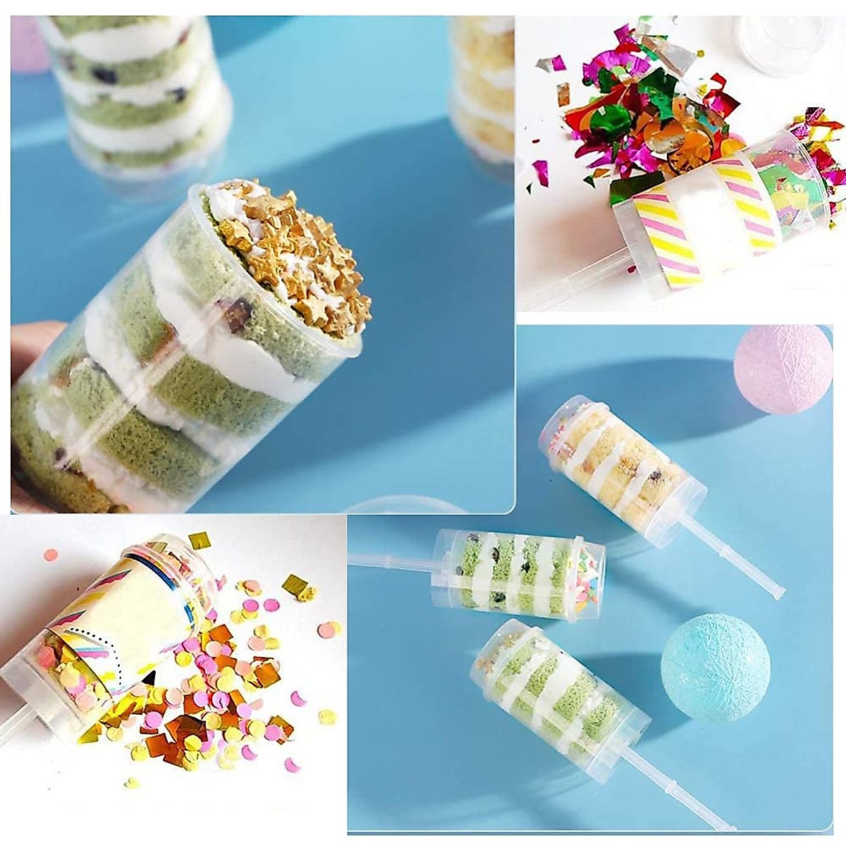 26 Pack Round Shape Clear Push-Up Cake Pop Shooter (Push Pops) Plastic Containers with Lids