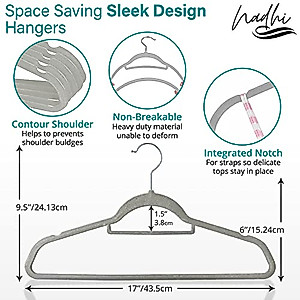 Velvet Hangers - Premium Clothes Hanger Set with Velvet Cover - Hangers Non Slip with Additional Accessory Holder – Clothing Hangers with Strap Holders – Elegant Design with Swivel Hook – 50pcs