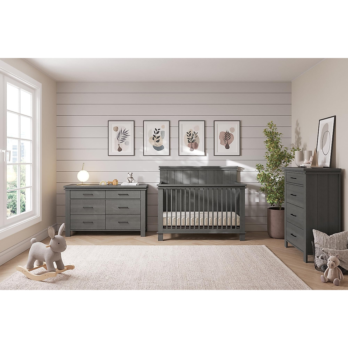 Child Craft Denman Crib, Dresser and Chest Nursery Set, 3-Piece, Includes 4-in-1 Convertible Crib, Dresser and Chest, Grows with Your Baby (Crescent Gray)