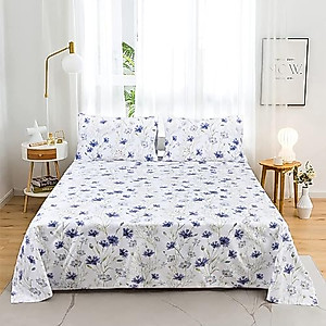 EnvioHome Full Bed Sheet Set, 4-Piece Natural 100% Cotton Full Size Sheets, Ultra Soft Light Breathable Luxury Percale Weave Floral Bed Sheets Full Size,16" Deep Pocket Sheets Full Size Bed, Lavender