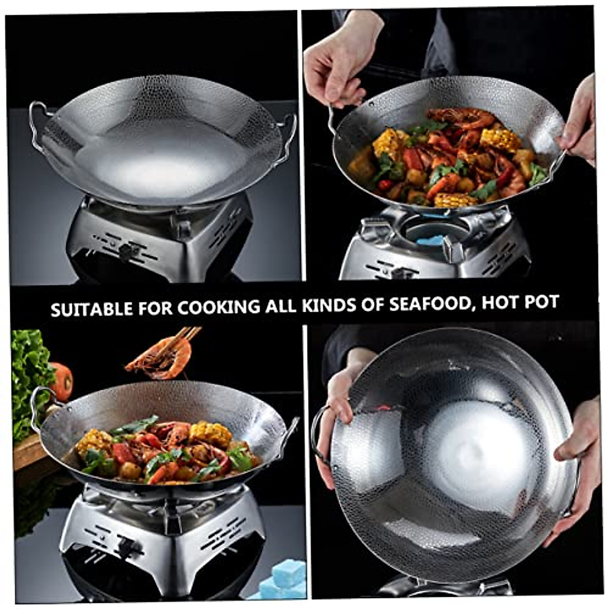 Angoily Stainless Steel Seafood Pot Stove Burner Pans Korean Ramen Pot Metal Cooking Utensils Kitchen Gadget Gas Range Shabu Pot Non- Stick Paella Pan Kitchen Cookware Double Ear Ramen Pot