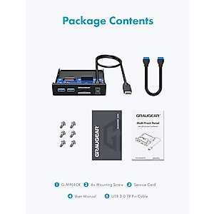 GRAUGEAR 3.5 Inch Front Panel USB C Hub, SD/microSD Internal Card Reader, 20Gbps USB 3.2 Gen 2x2, 20-pin Type-E Key-A Header & USB3.0 Header & 15-Pin SATA Power Connector Required [G-MP01CR]